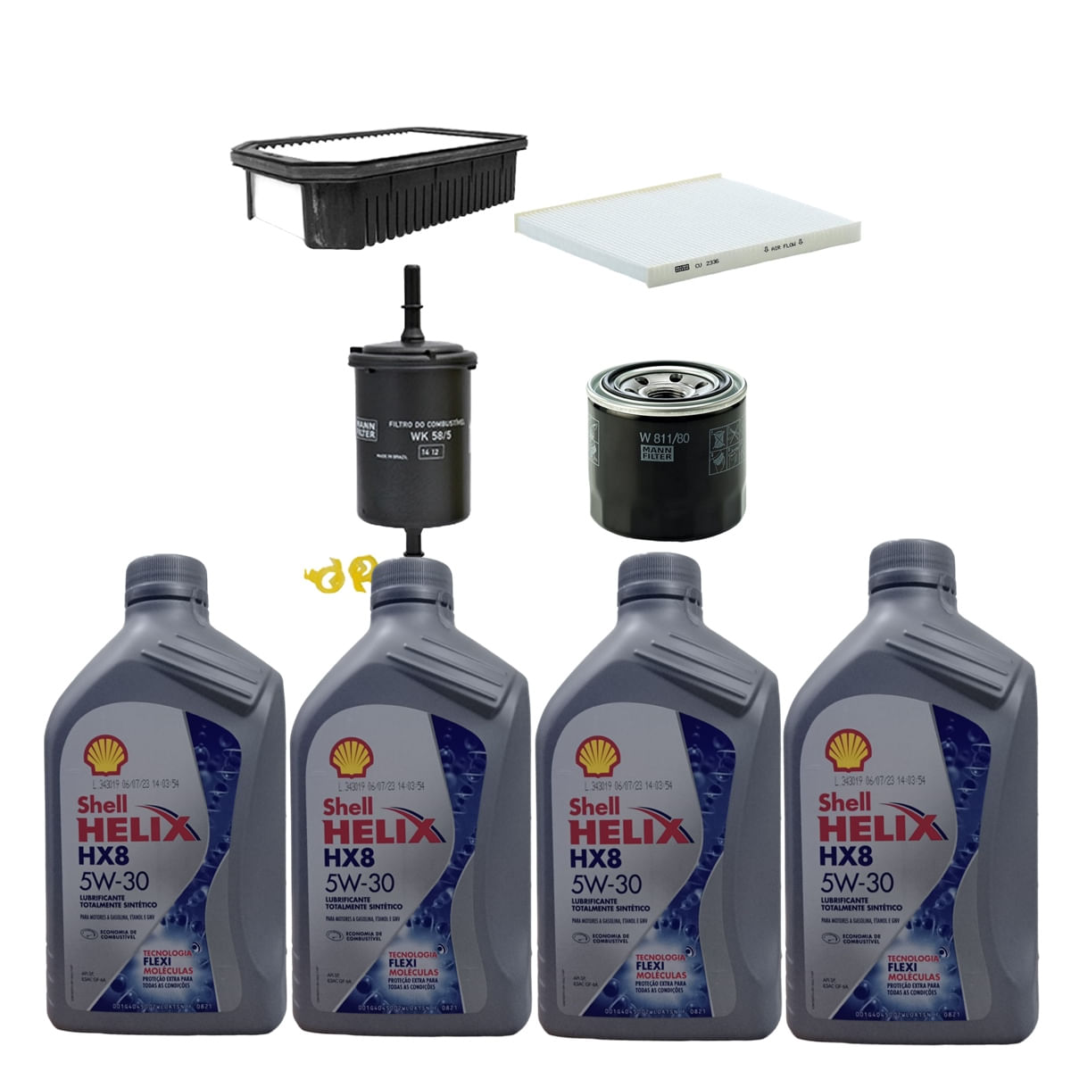 Kit Revisão 4 Litros de Óleo Shell Helix 5W30 Sintético HX8 + Kit de ...
