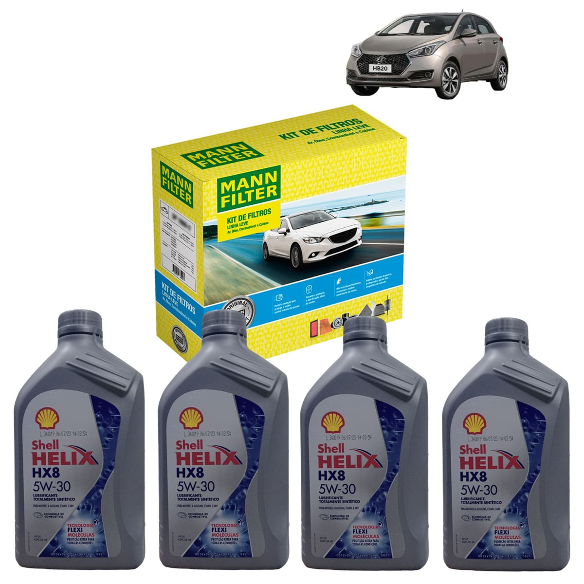 Kit Revisão 4 Litros de Óleo Shell Helix 5W30 Sintético HX8 + Kit de ...