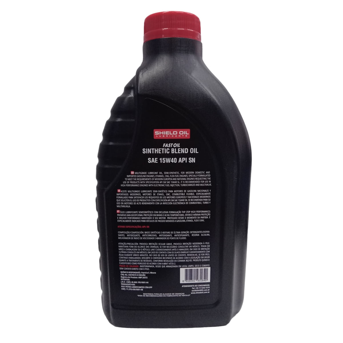 Óleo Lubrificante do Motor Shield Oil 15W40 API SN Semissintético Fast ...