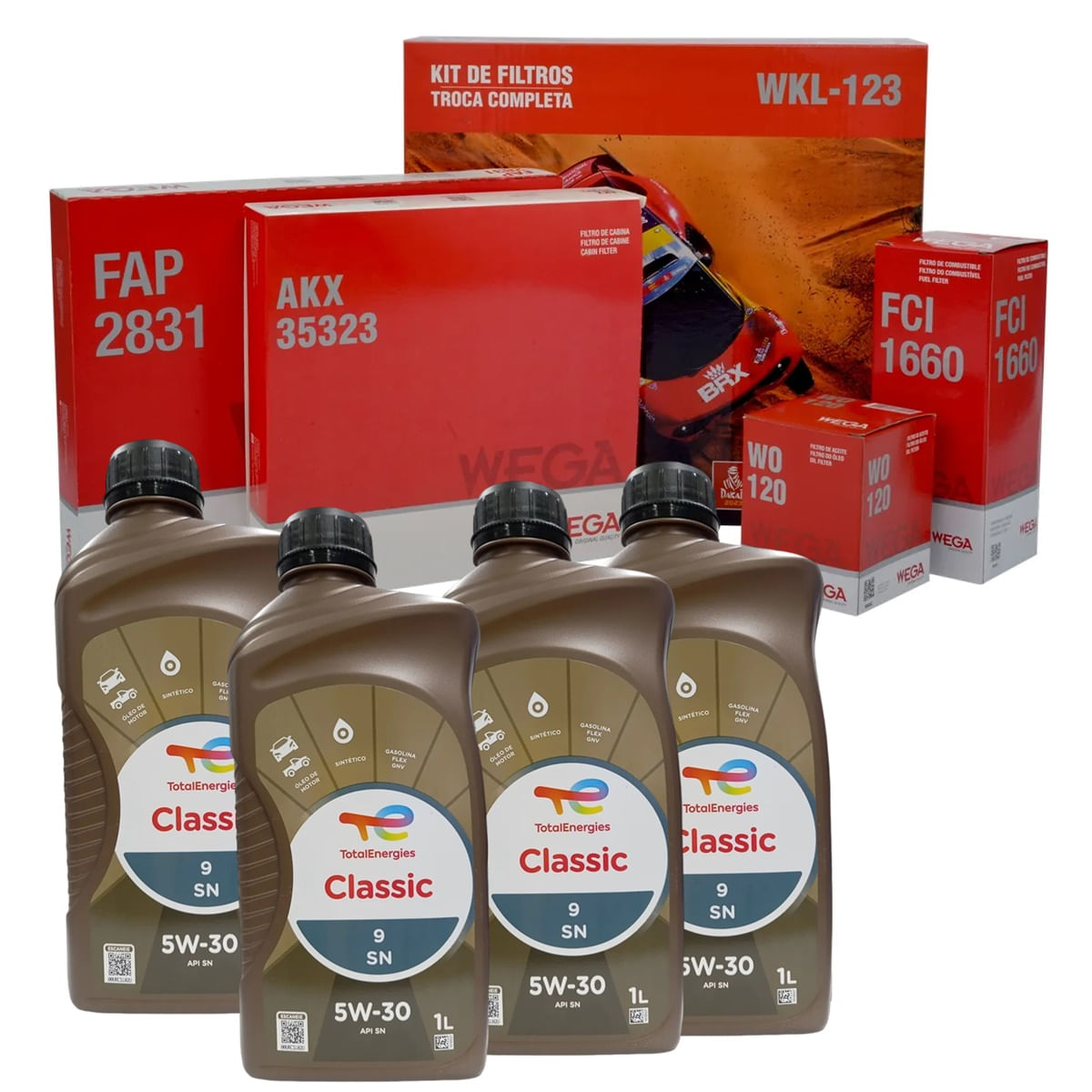 Kit Revisão 4 litros de óleo 5w30 e Filtros Wega Fiat Palio1.4 8v Flex ...